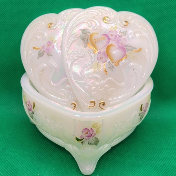 Fenton | Accents | Vintage Fenton Double Heart Iridescent Glass Trinket ...